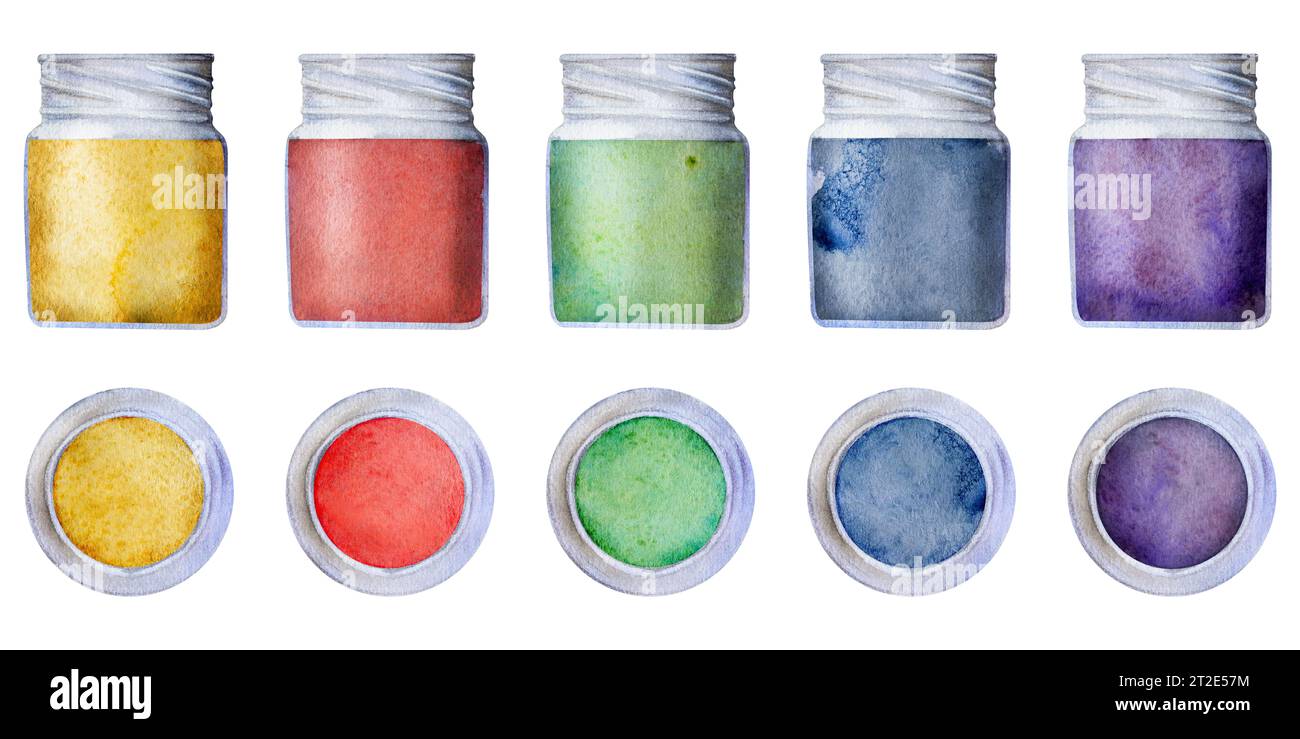 Watercolor hand drawn illustration, kids children paint materials ...