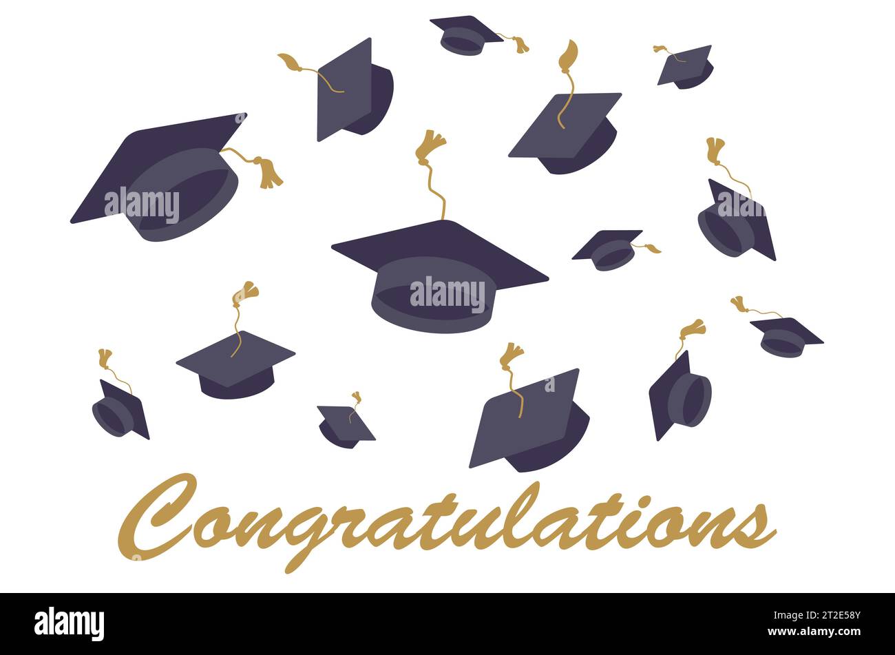 University mortarboards and word GRADUATION throwing tradition flat ...