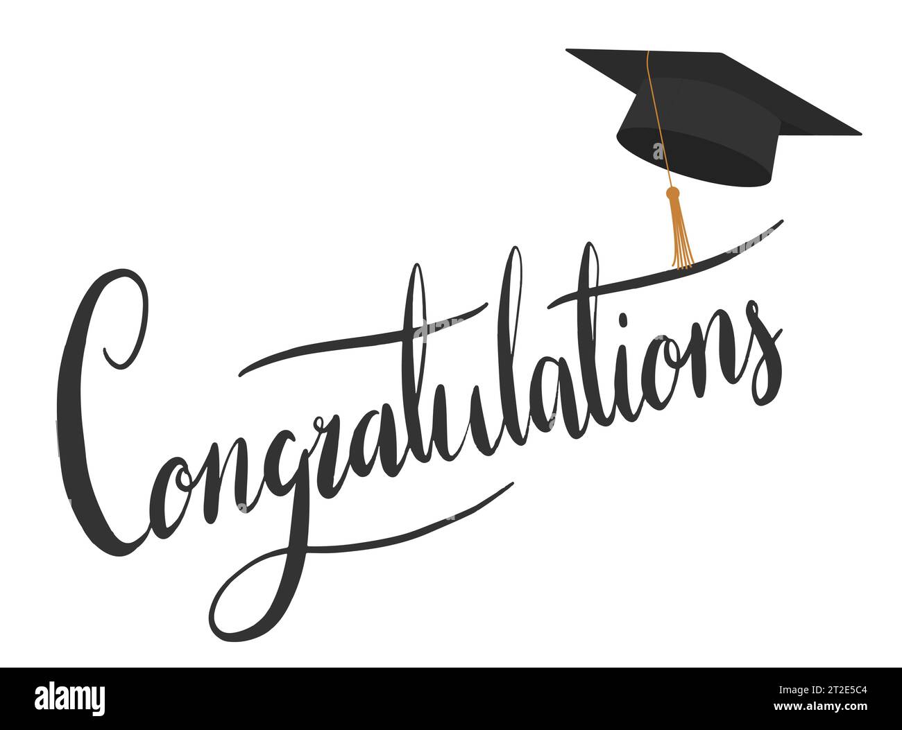 "Congratulations!" greeting sign. Congrats Graduated. Handwritten modern brush lettering with ...