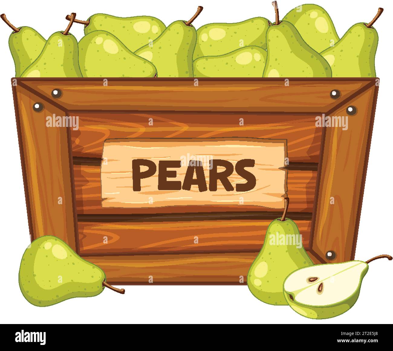 Illustration of pears in a wooden box with a sign banner Stock Vector ...