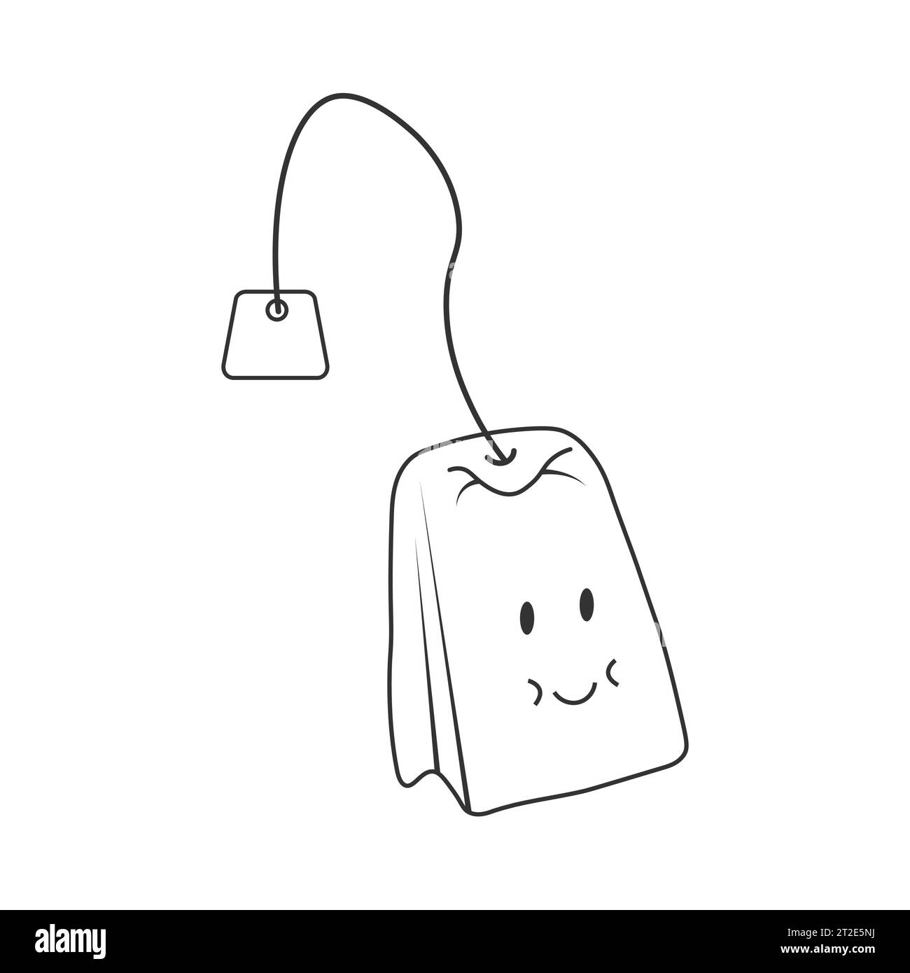 Cute isolated vector line illustration of smiling tea bag character ...