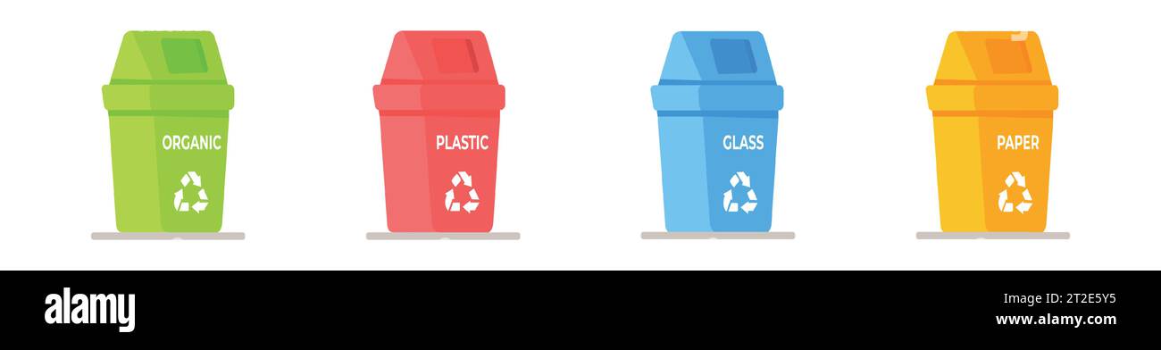 Vector illustration of a set of trash cans. Recycling garbage ...
