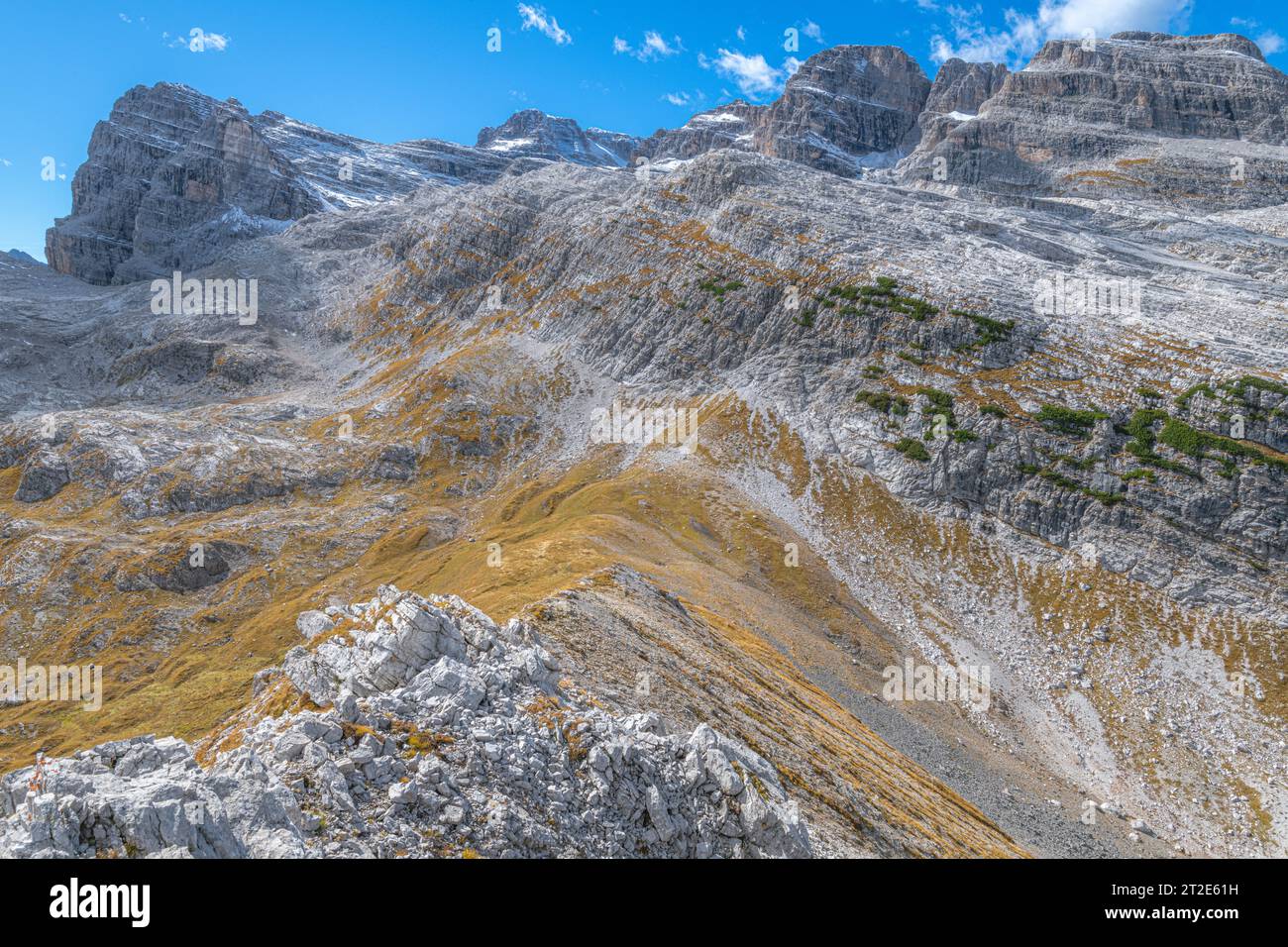 Perfect stratified rocks, layered mountains in the Brenta Dolomites ...