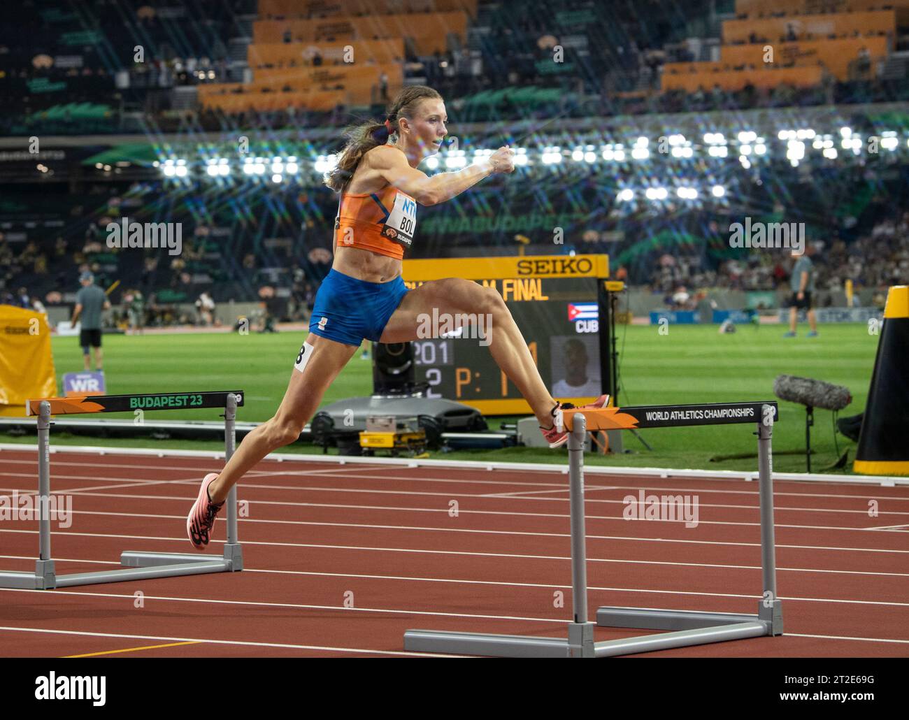 Femke Bol of the Netherlands competing in the women’s 400m hurdle heat ...