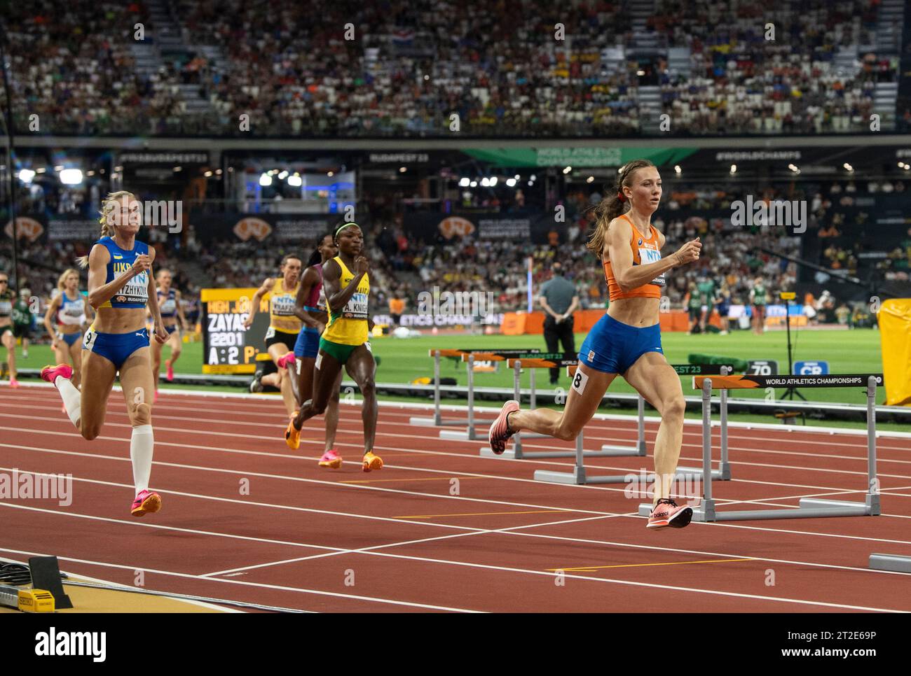 Femke Bol of the Netherlands competing in the women’s 400m hurdle heat ...