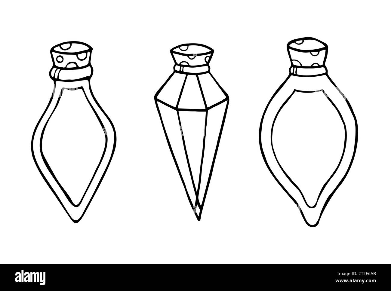 Flask with magic potion set. Hand drawn mystical doodle design element ...