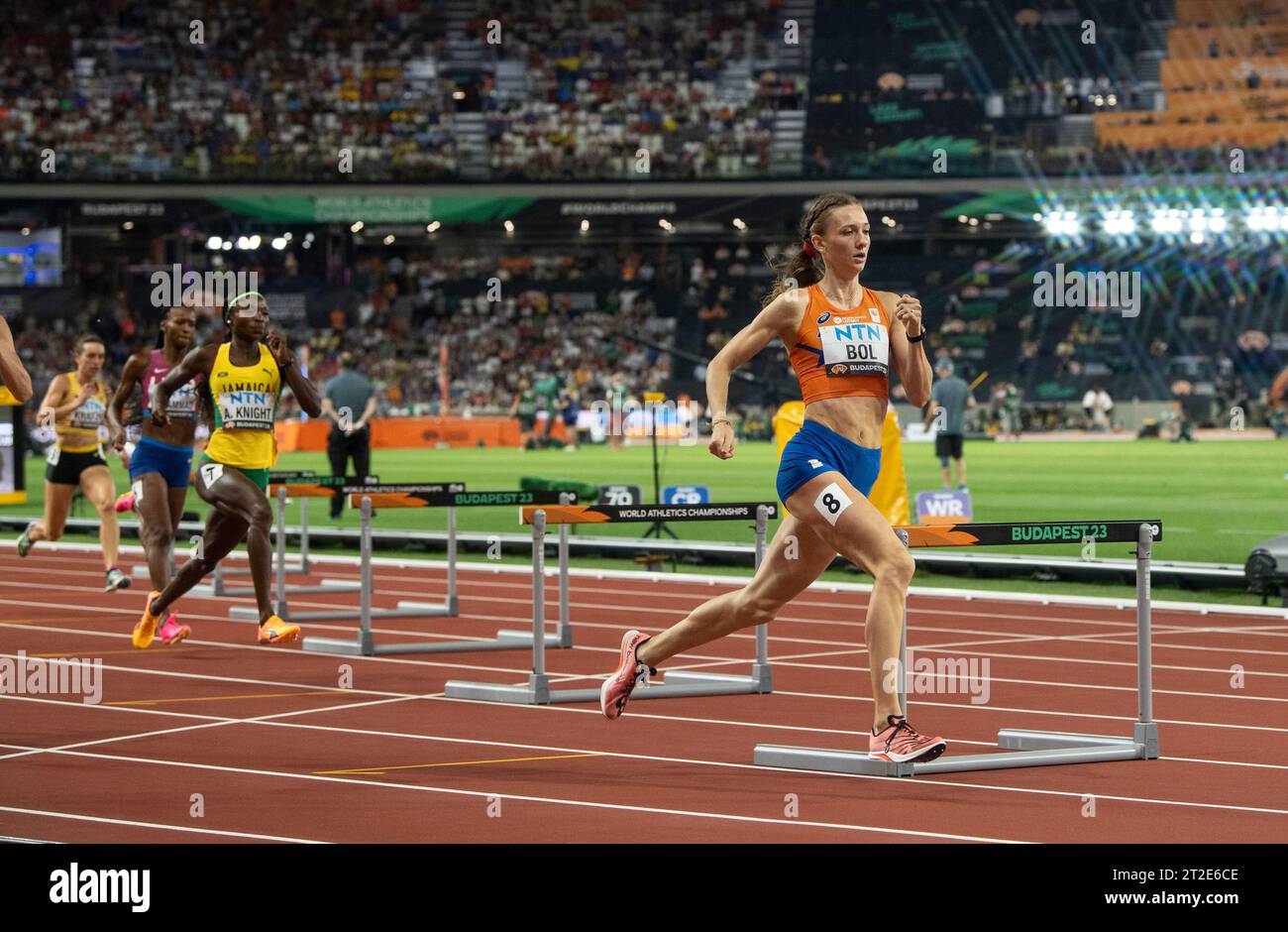 Femke Bol of the Netherlands competing in the women’s 400m hurdle heat ...
