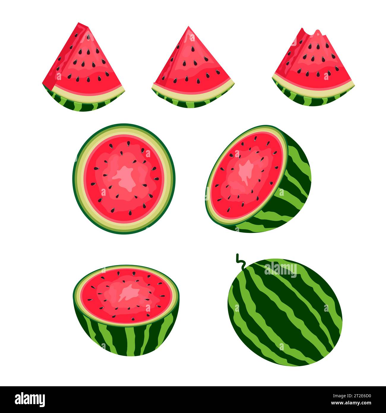 Fresh and juicy whole watermelons and slices.Vector illustration Stock ...