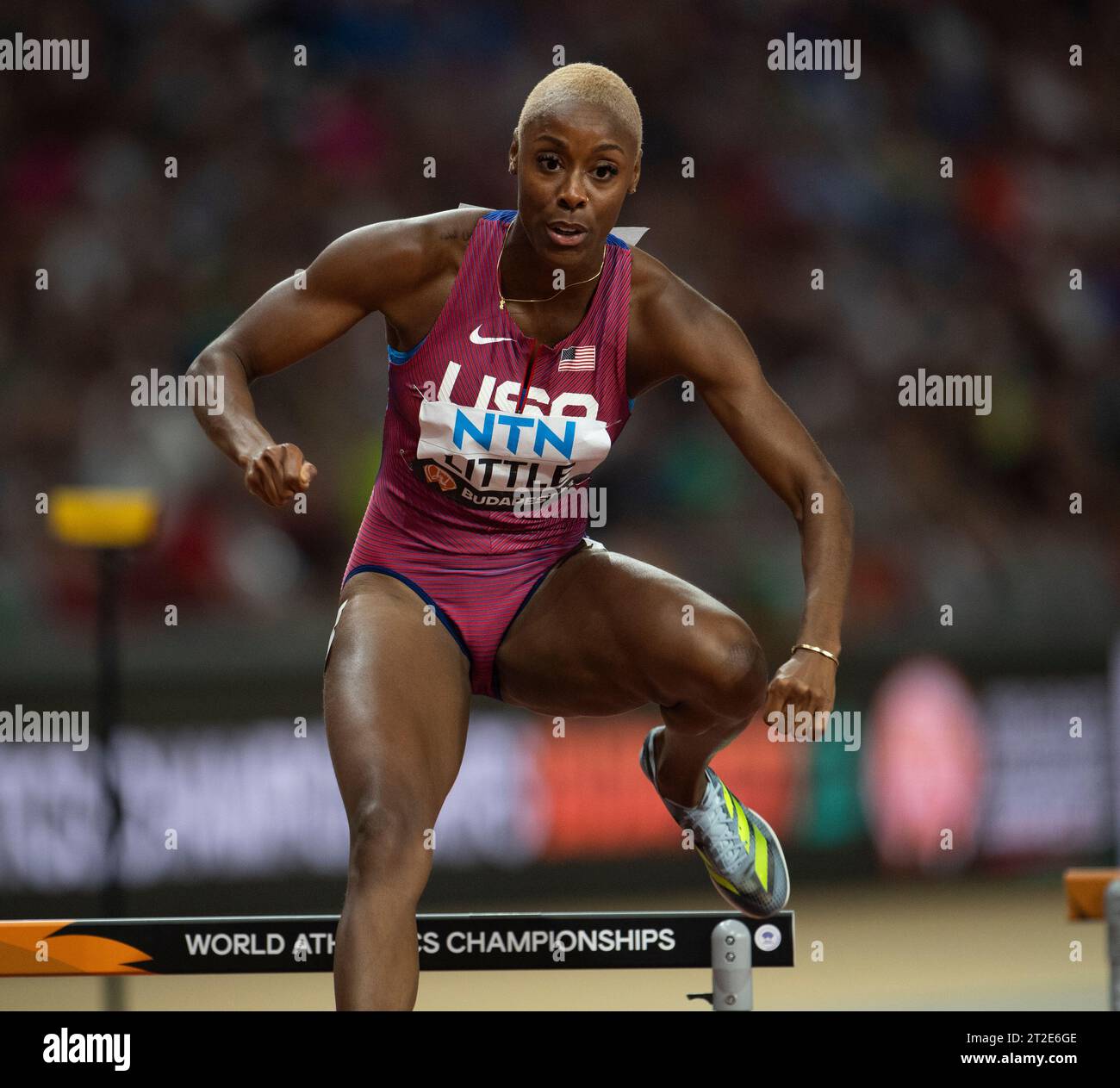 Shamier Little of the USA competing in the women’s 400m hurdle heat’s at the World Athletics ...