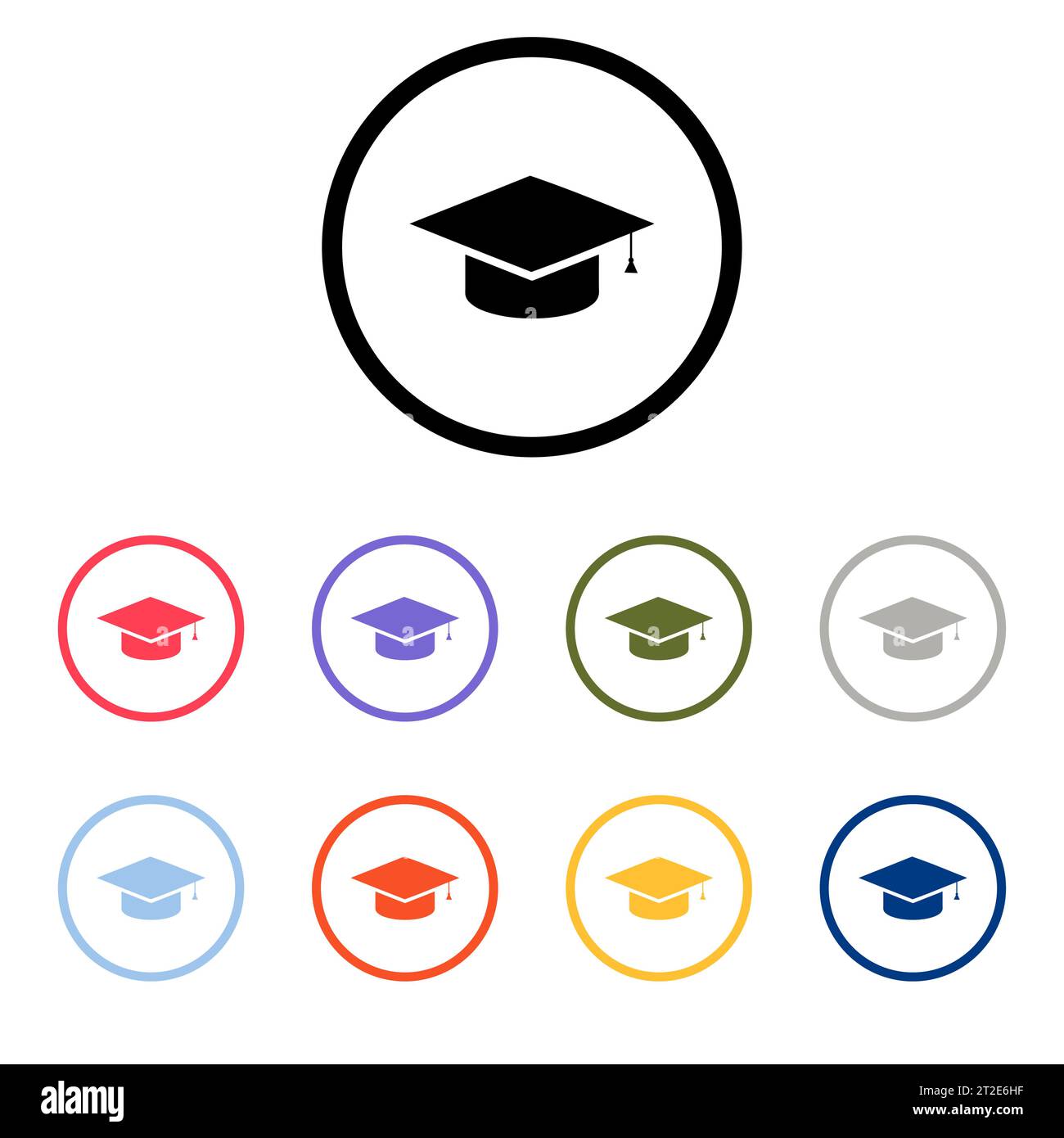 Graduation cap sign icon. Higher education symbol. Round circle buttons ...