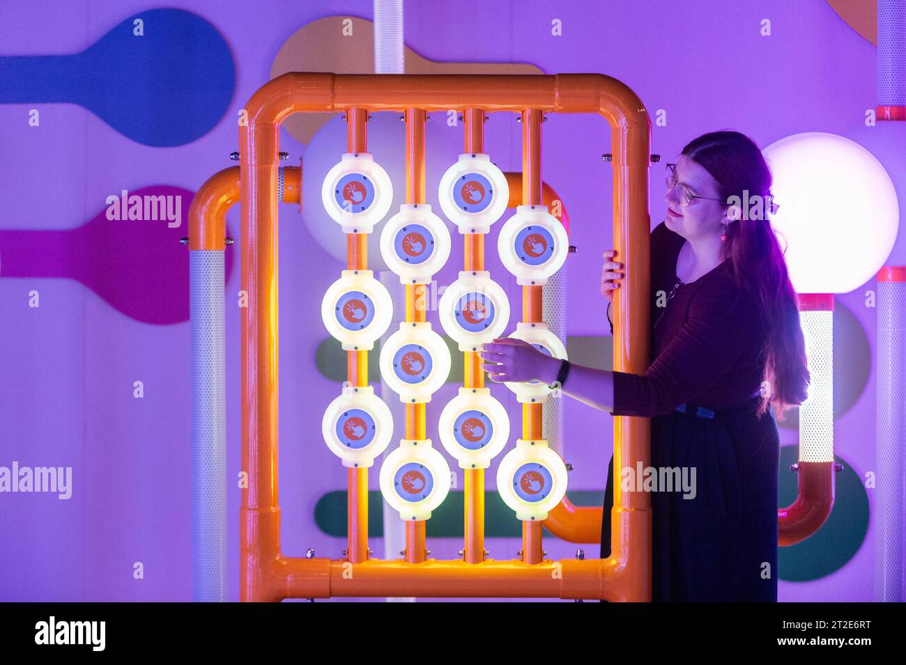 London, UK. 19 October 2023. A staff member interacts with The Musical ...