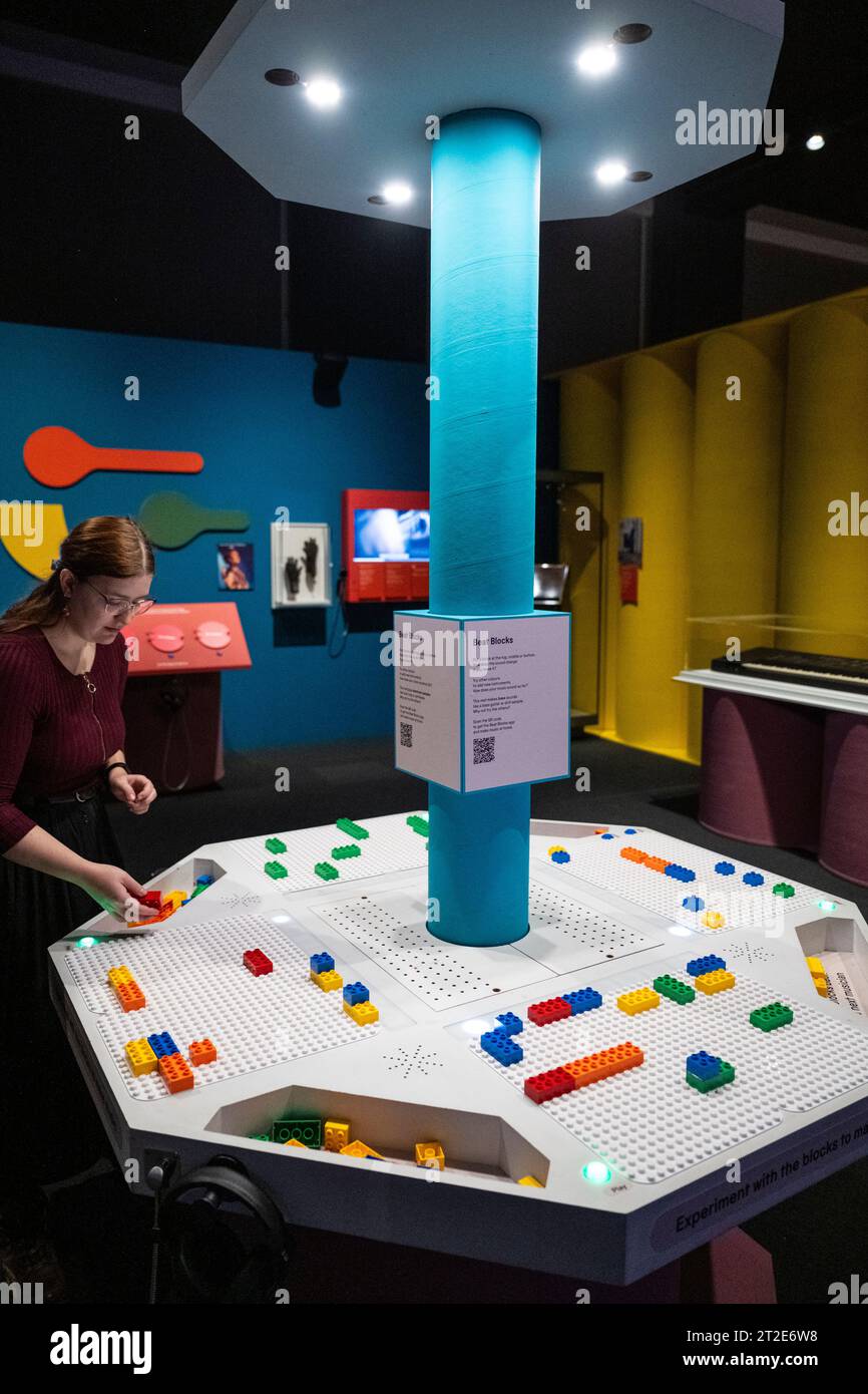London, UK. 19 October 2023. A staff member interacts with Beat Blocks ...