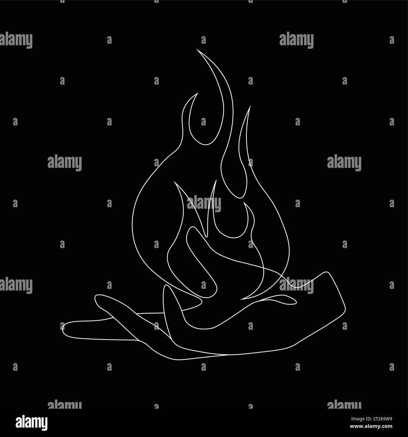 Hand holds fire flame one line art. Minimalistic art drawing. Isolated ...