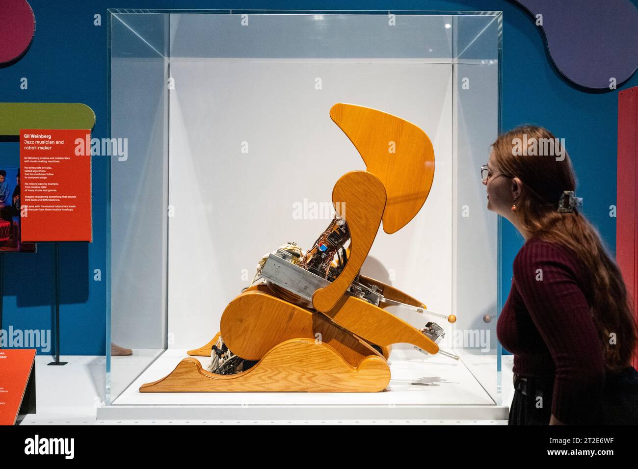 London, UK. 19 October 2023. A staff member views Haile the AI musical ...