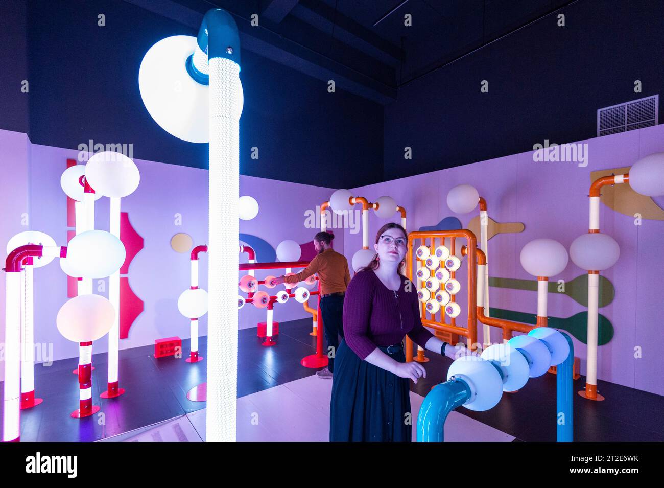 London, UK. 19 October 2023. Staff members interact with The Musical ...