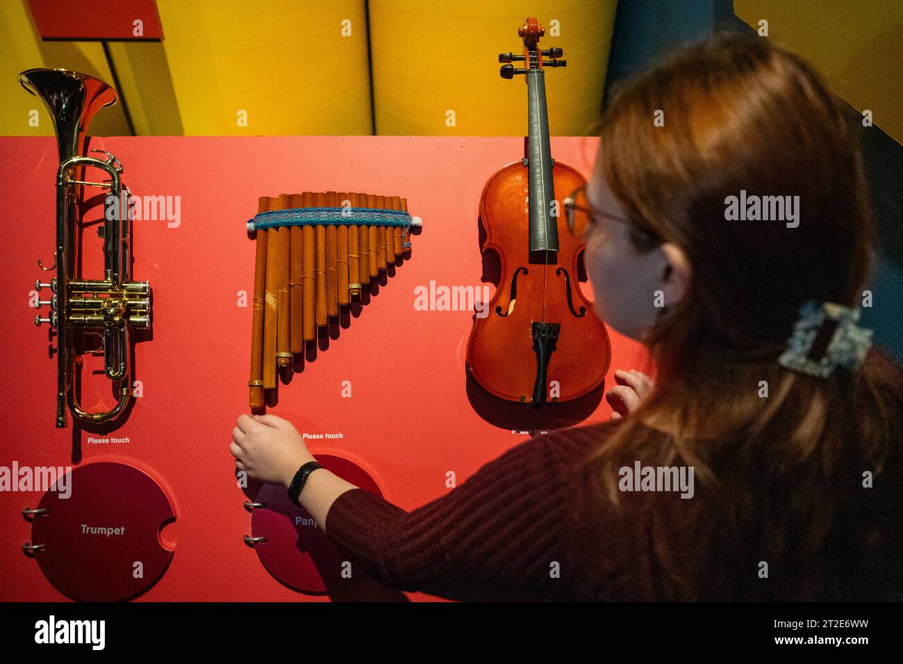 London, UK. 19 October 2023. A staff member interacts with musical ...