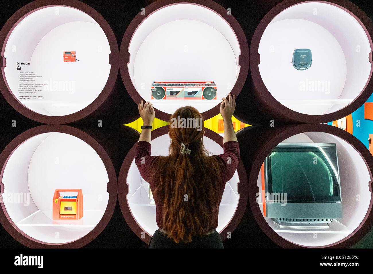 London, UK. 19 October 2023. A staff member views a display of audio ...