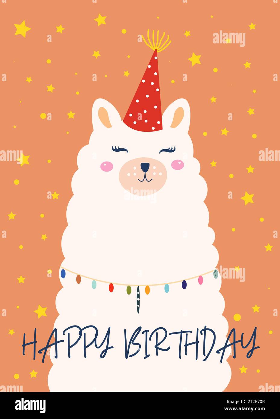 Happy birthday greeting card with cute llama head.Template for nursery ...