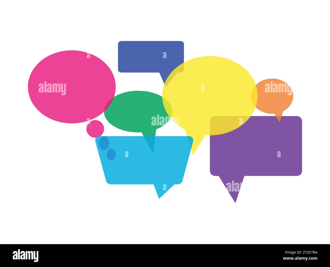 illustration of colored speech bubbles in a row with space for text ...