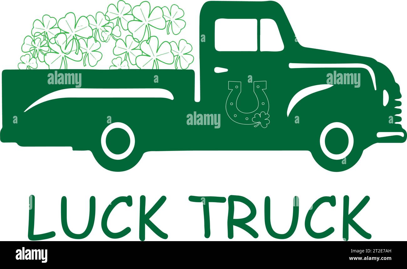 Green vintage pickup. St. Patrick’s day retro truck delivers shamrocks ...