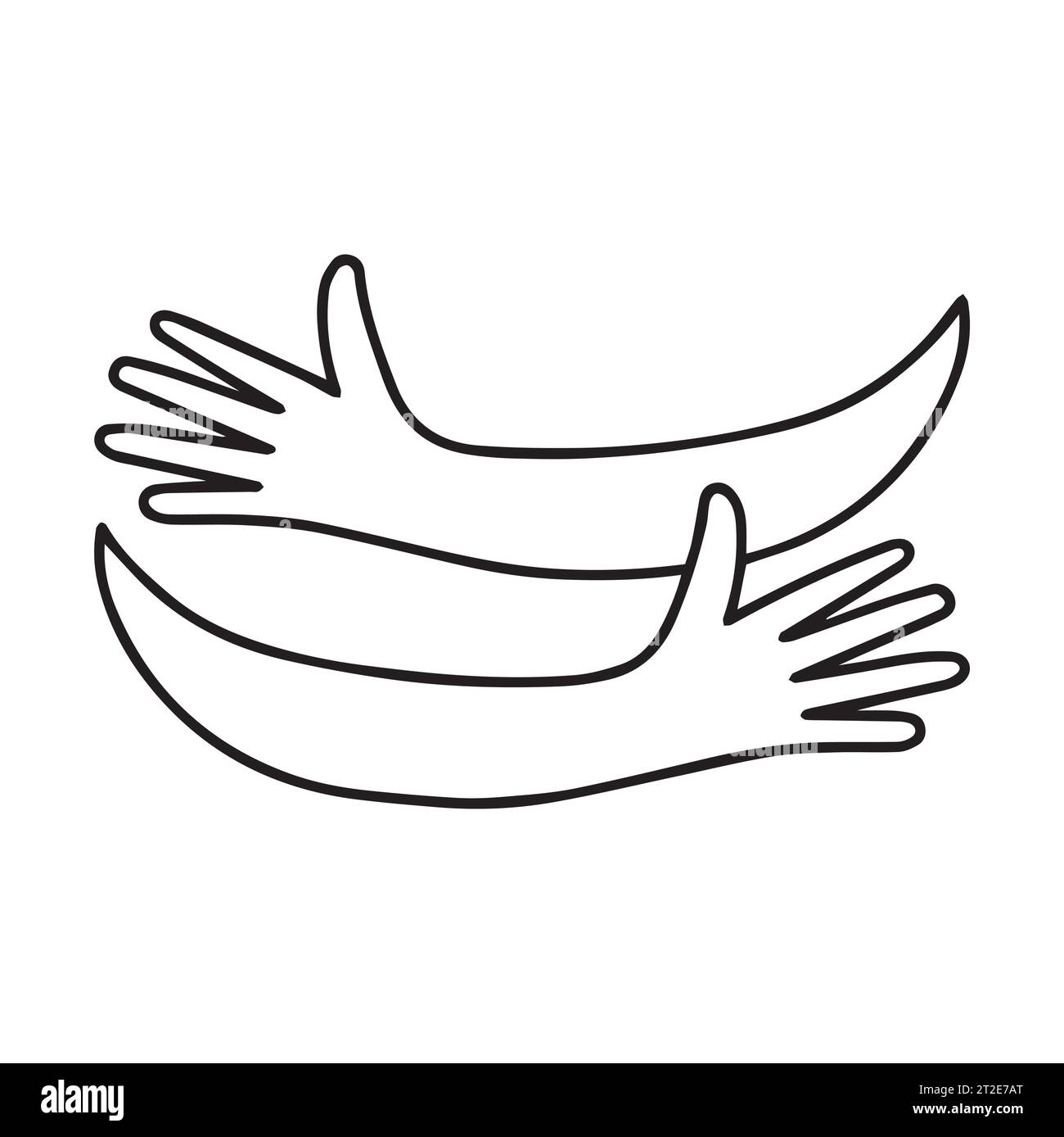 Hands hugged over white vector illustration. Hug yourself logo. Love ...