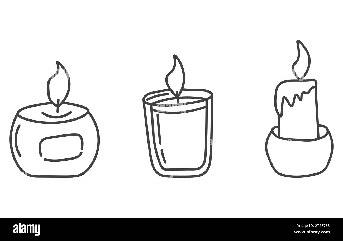 Hand drawn set of candles. Doodle candles. Burning aroma candles in ...