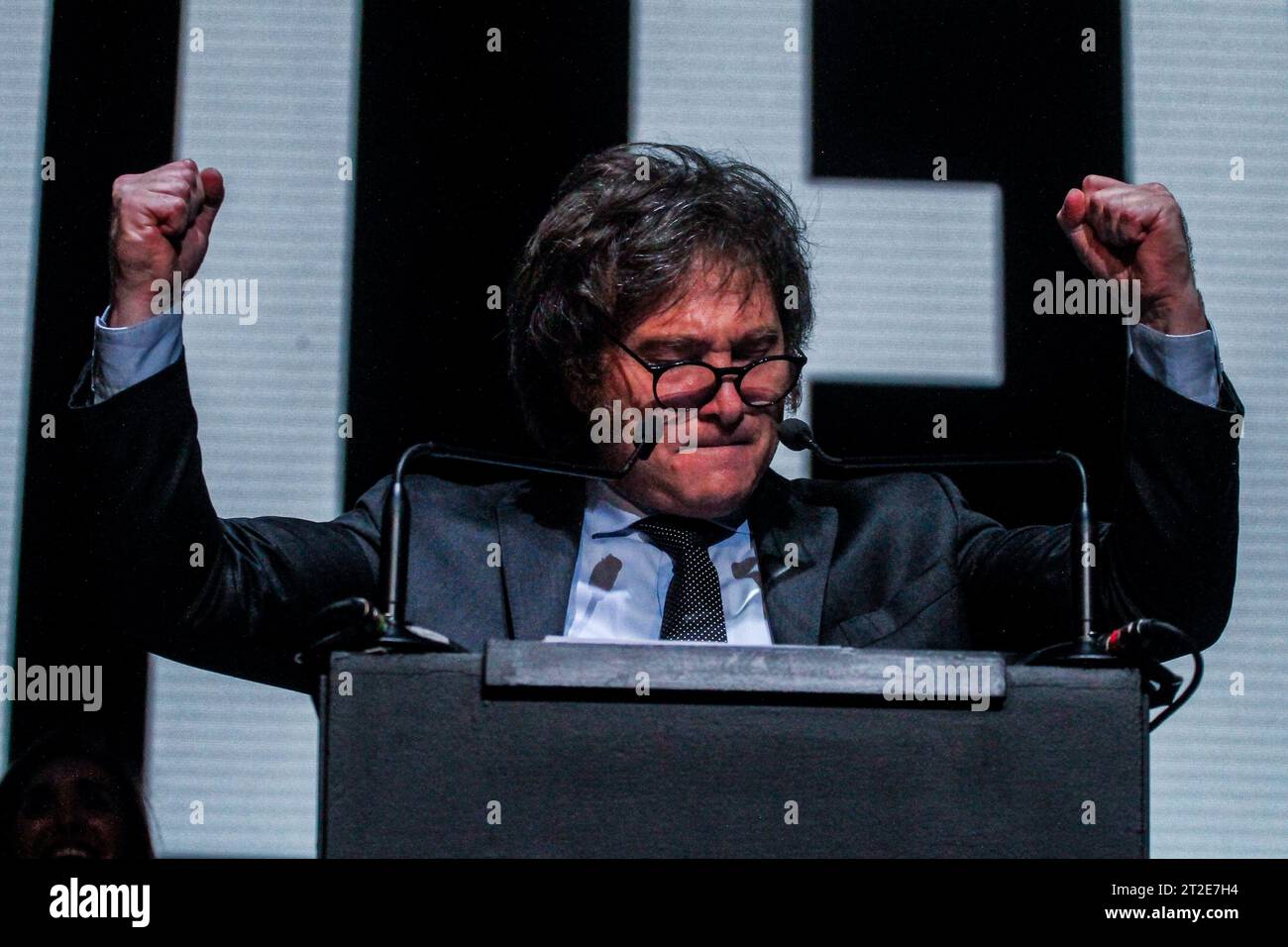Javier Milei makes a speech at the end of his campaign in front of ...