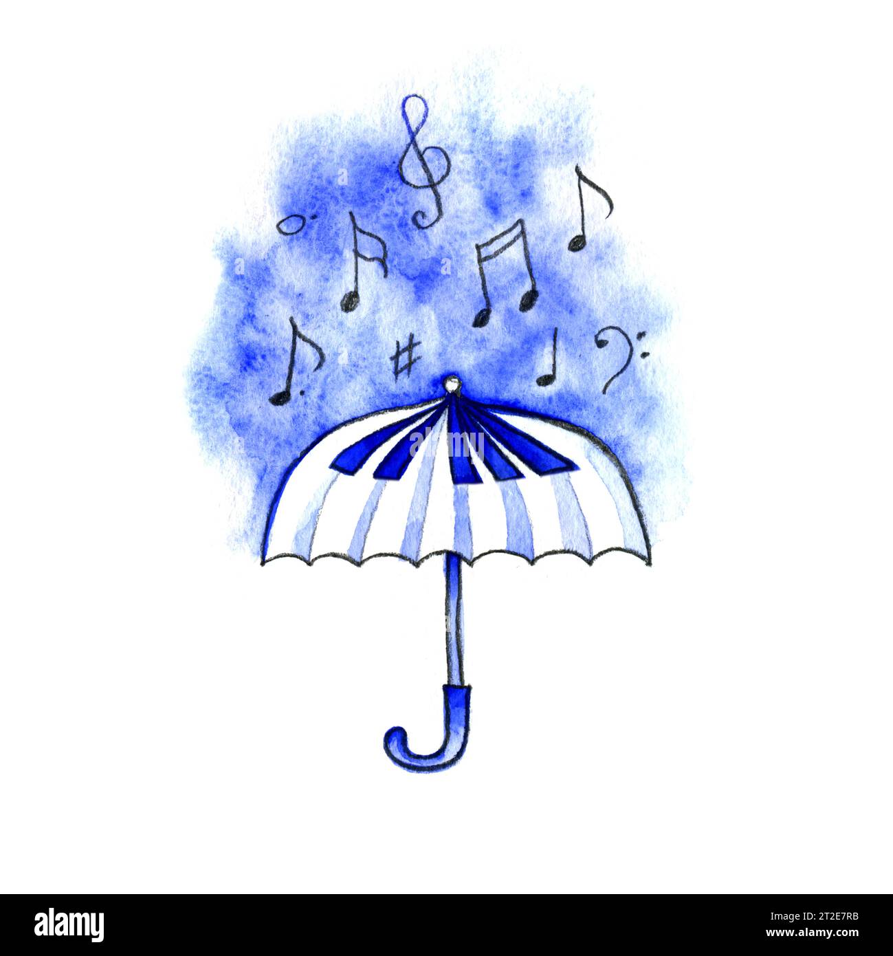 Watercolor musical notes and umbrella Stock Photo - Alamy