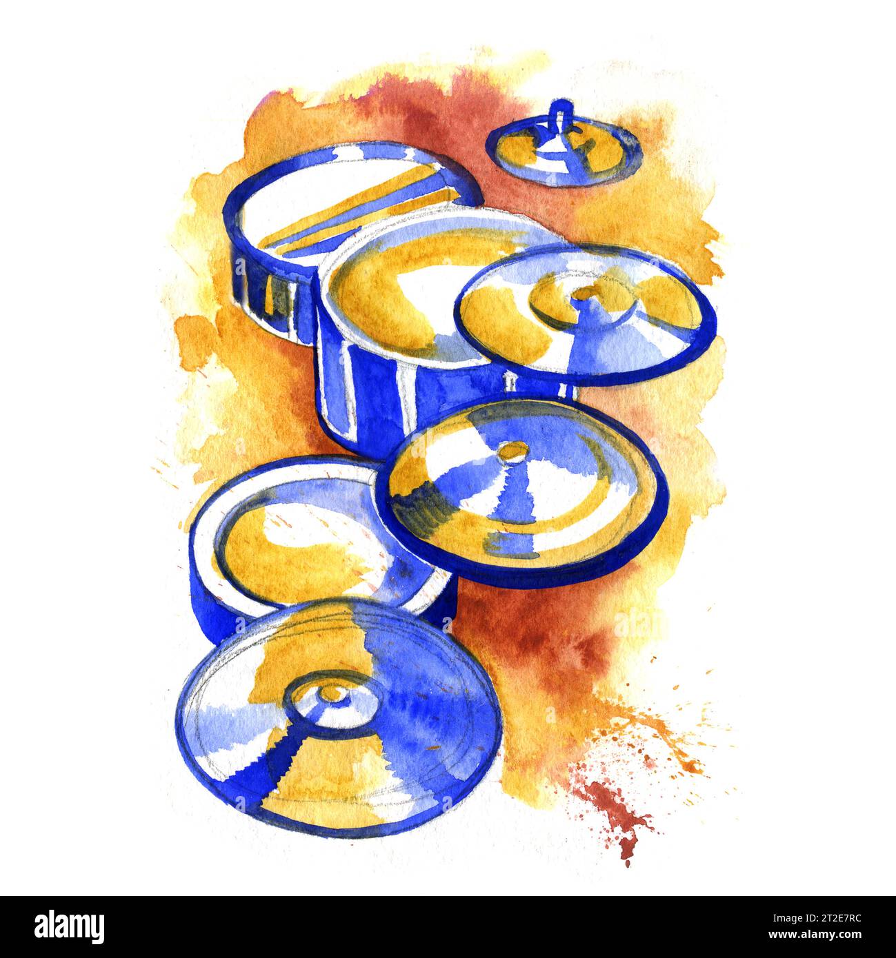 Drums. Watercolor musical instruments on white background Stock Photo ...