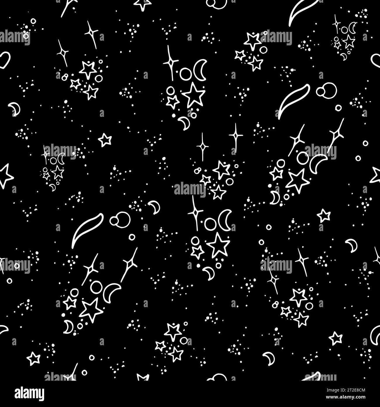 Seamless doodle pattern with stars and moons. Boho style illustration ...