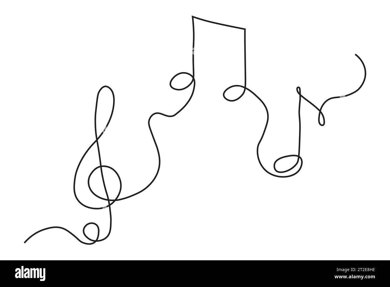 Musical notes on white background.Musical concept.Continuous line ...