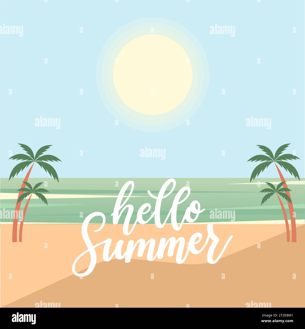 Summer card with palm trees. Palm trees, sunset and ocean. Vector ...