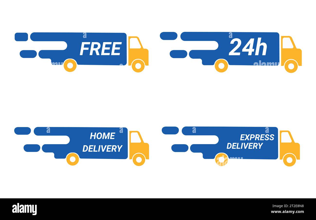 Set of delivery icons. Fast delivery, free delivery, 24 hours, truck ...