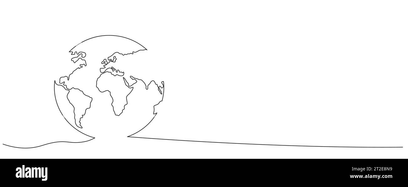 One continuous line drawing of Earth globe.World map doodle line ...