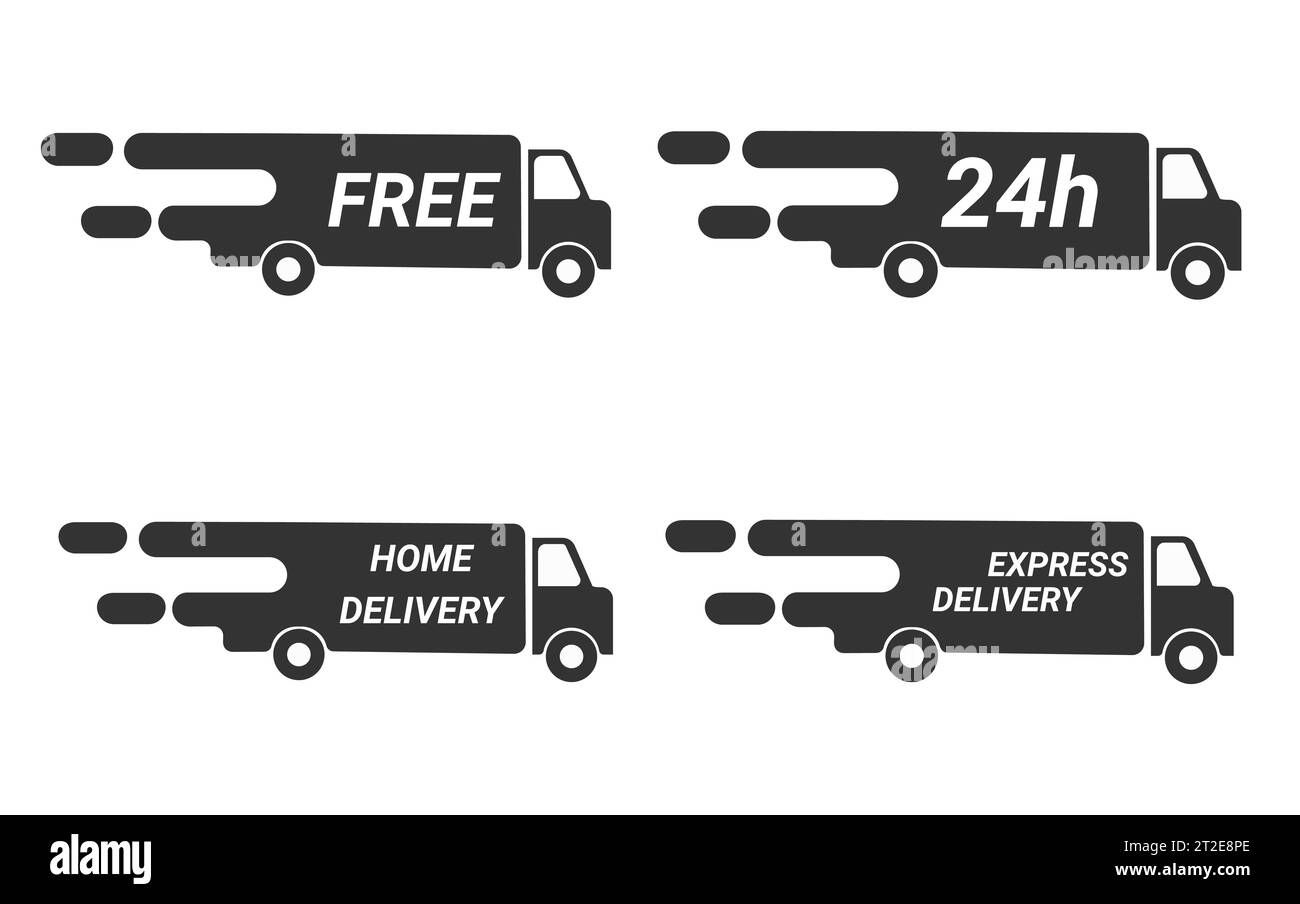 Set of delivery icons. Fast delivery, free delivery, 24 hours, truck ...