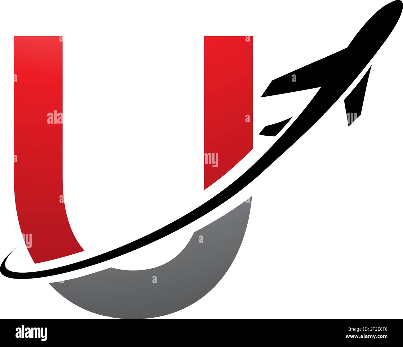 Red and Black Uppercase Letter U Icon with an Airplane on a White ...