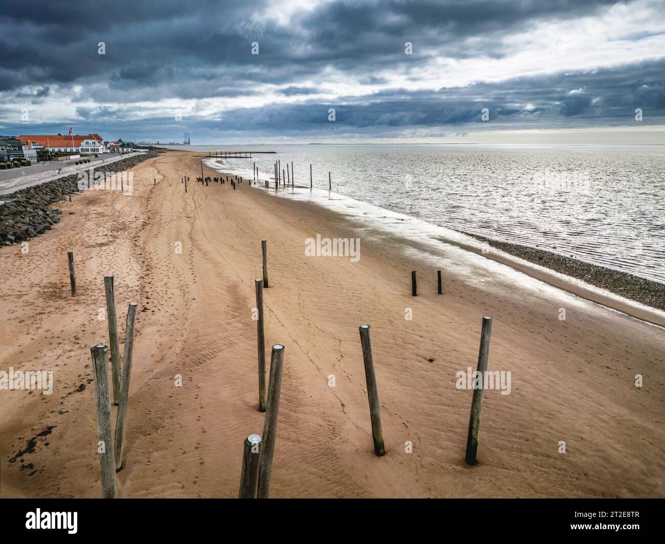Poles on Hjerting public beach promenade in Esbjerg, Denmark Stock ...
