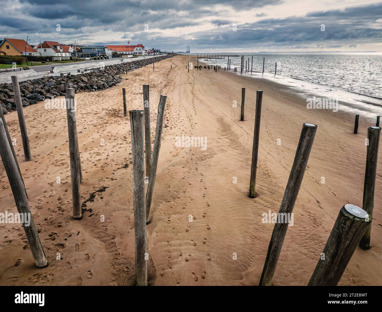 Poles on Hjerting public beach promenade in Esbjerg, Denmark Stock ...
