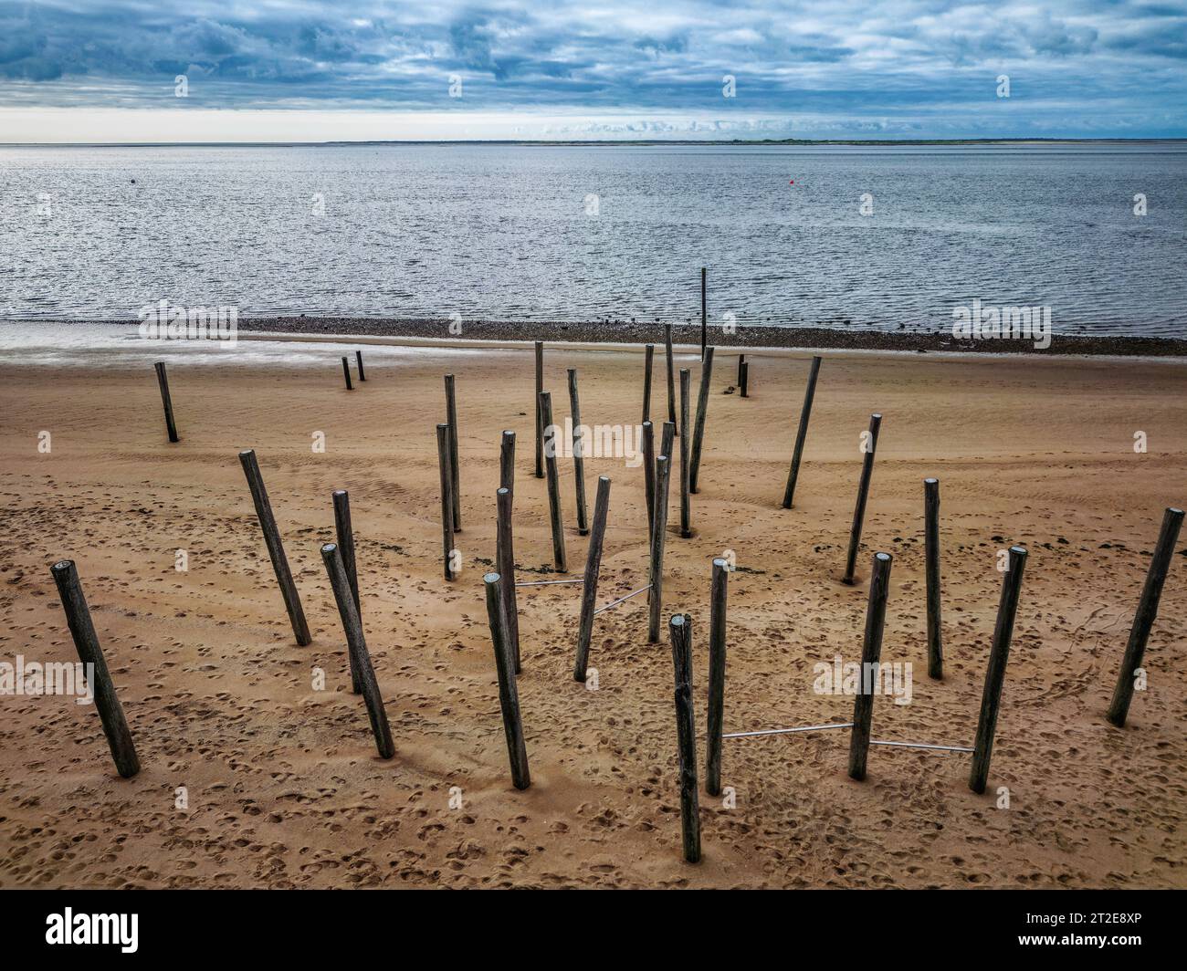Poles on Hjerting public beach promenade in Esbjerg, Denmark Stock ...