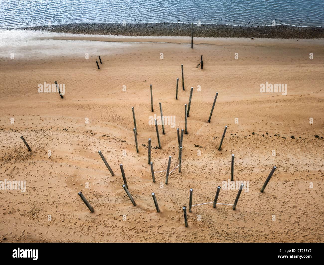 Poles on Hjerting public beach promenade in Esbjerg, Denmark Stock ...