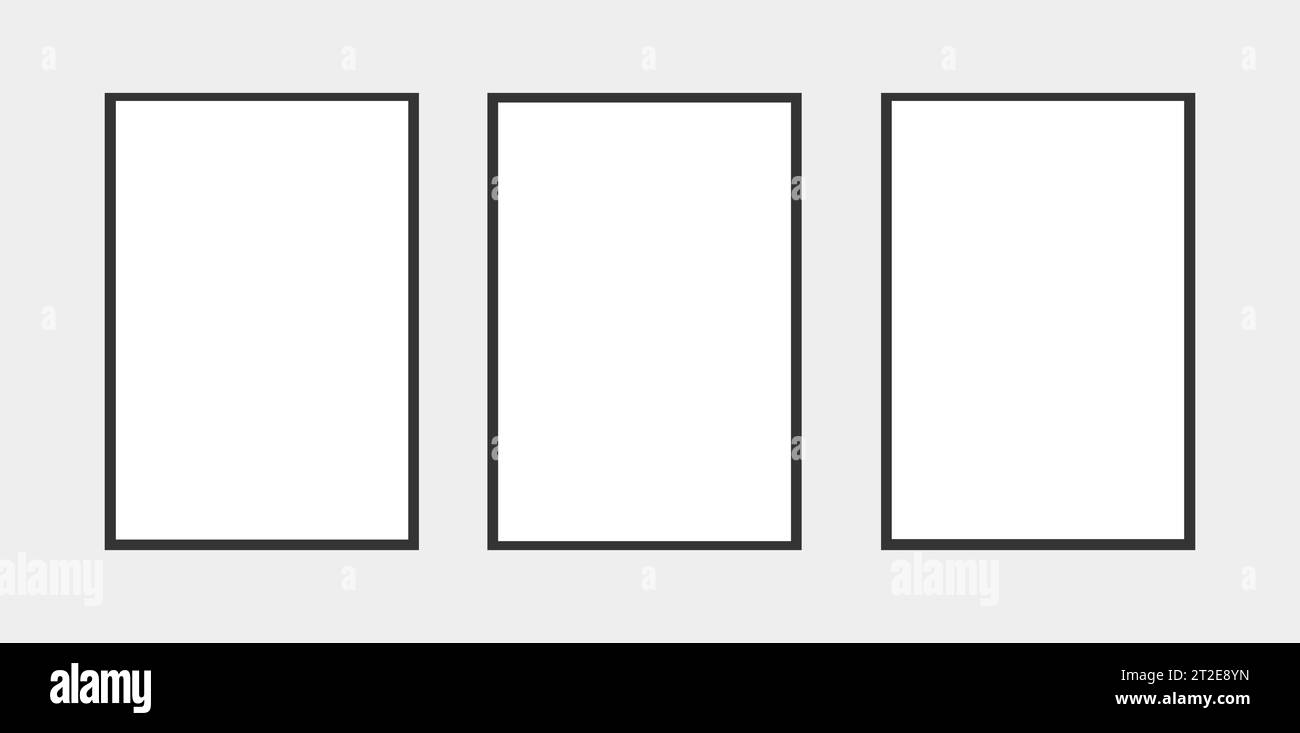 Set with photo frames with black rim isolated on grey background ...