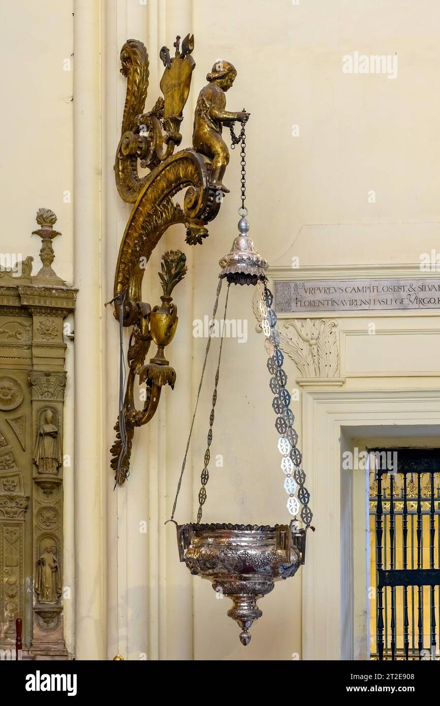 Murcia, Spain, ancient censer object hanging from a decorative metallic ...