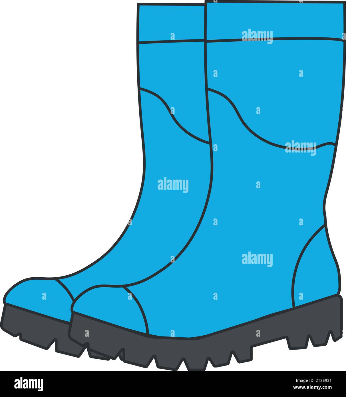 Blue high clean rubber boots.Gardening, autumn. Flat style. Isolated on ...