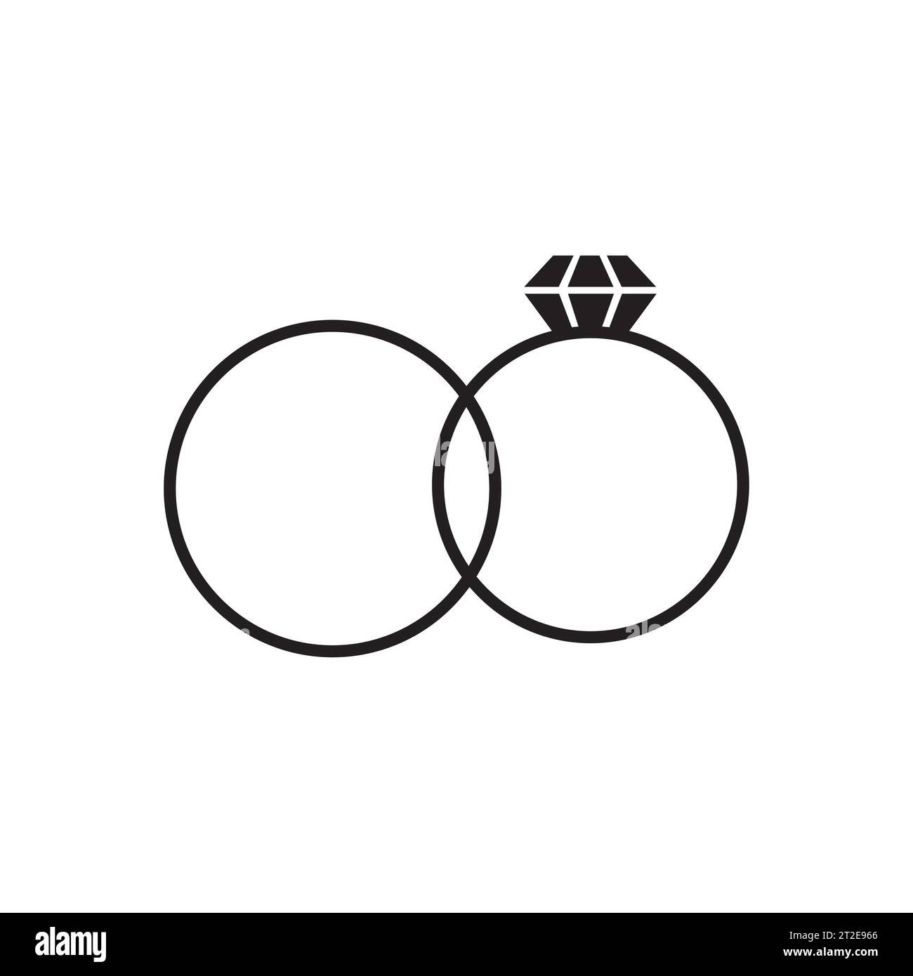 Two rings with diamond icon.Wedding symbol.Wedding invitation.Isolated ...