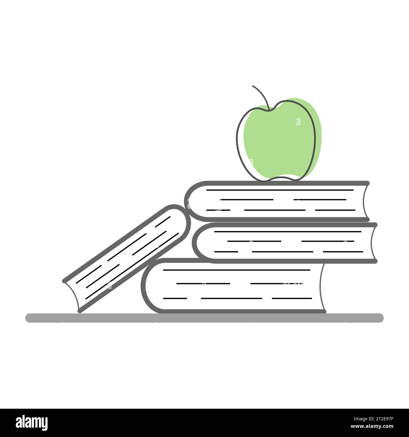 Continuous line drawing. Stack of books with apple. Vector illustration ...