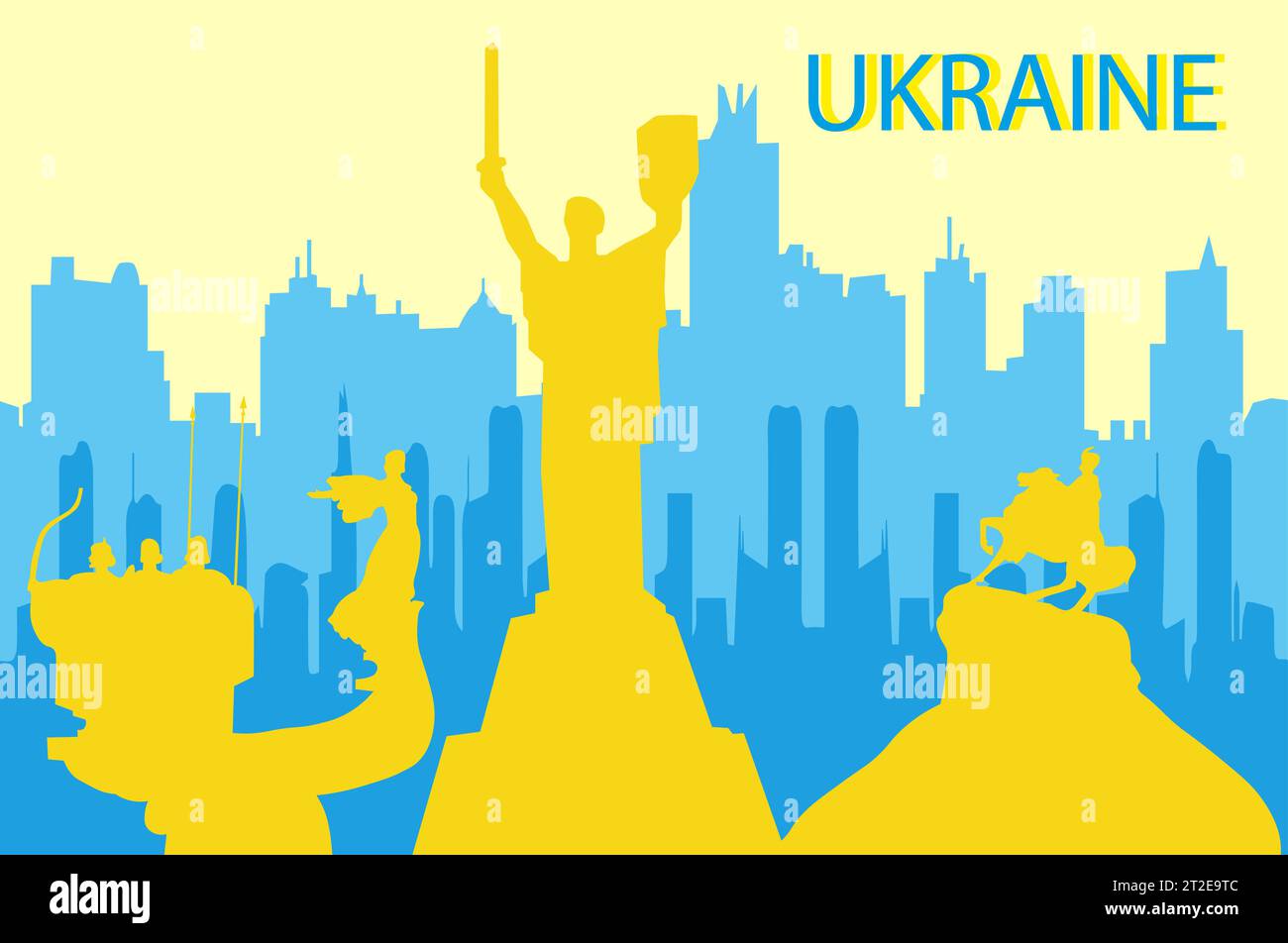 Stand with Ukraine minimalist poster. Kyiv symbol silhouette, stop ...