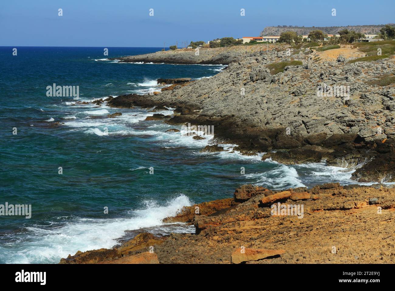 Morning Sunlight and splashing waves near Sissi, Crete, Greece Stock ...