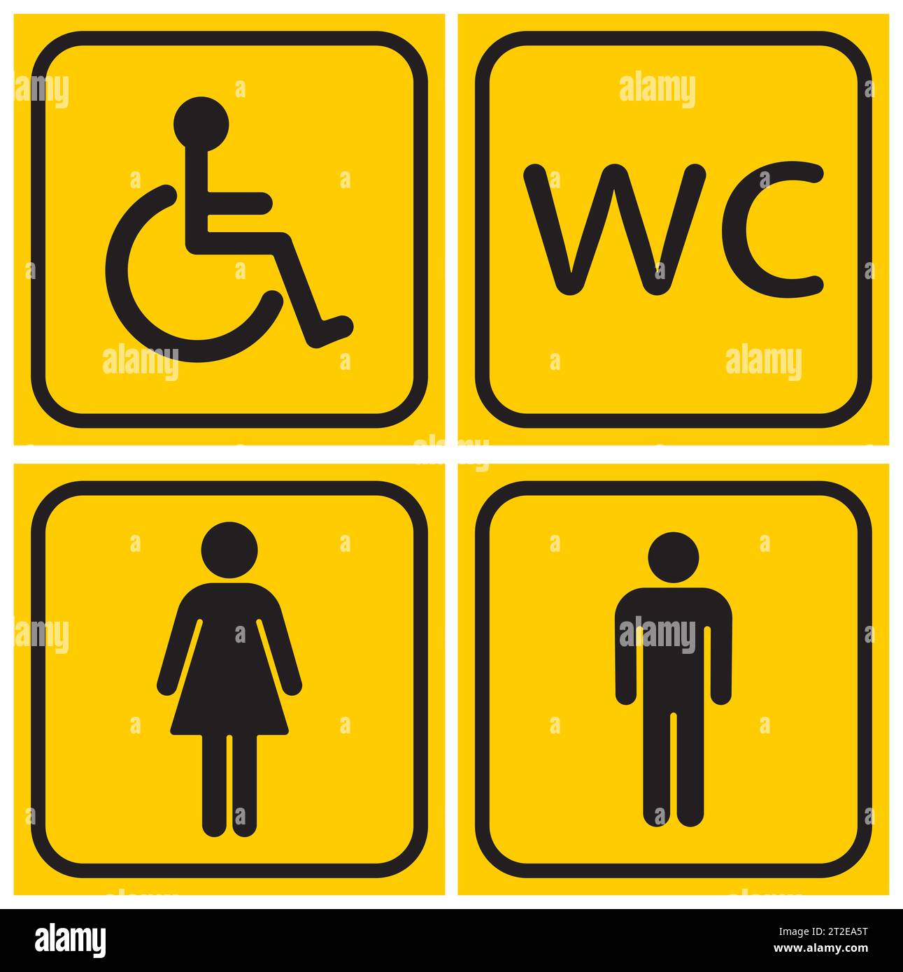 Toilet line icon set on yellow backgrounds. WC sign. Man, woman, mother ...