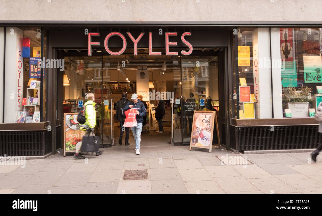 Customers entering and leaving Foyles bookshop on Charing Cross Road ...