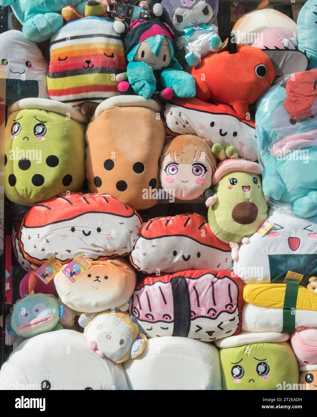 Closeup of colourful Studio Ghibli children's soft toys in the Animetal ...